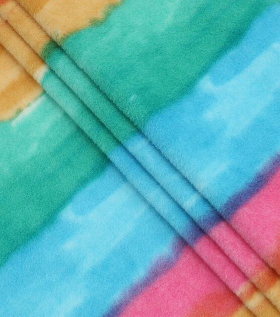 Blue And Green Watercolor Stripes Anti Pill Plush Fleece Fabric Joann