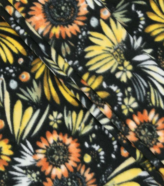 Floral On Black Anti Pill Plush Fleece Fabric Joann