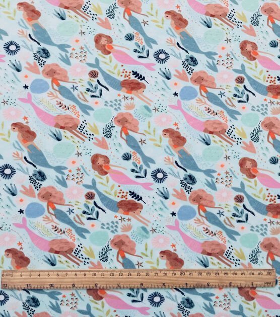 Mermaids On Blue Interlock Knit Fabric By Pop Joann