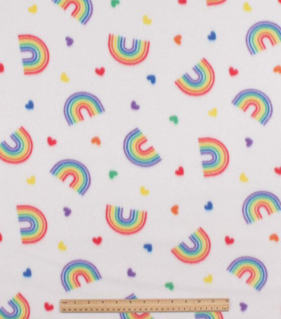 Pride Rainbows And Hearts On White Blizzard Fleece Fabric Joann