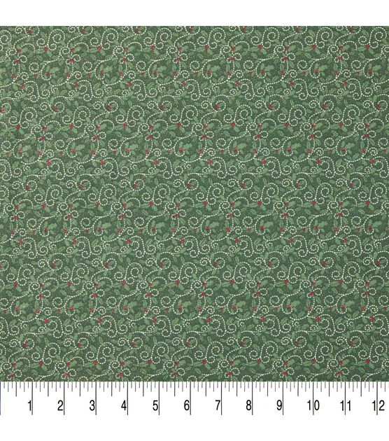 Green Holly Christmas Glitter Cotton Fabric Joann