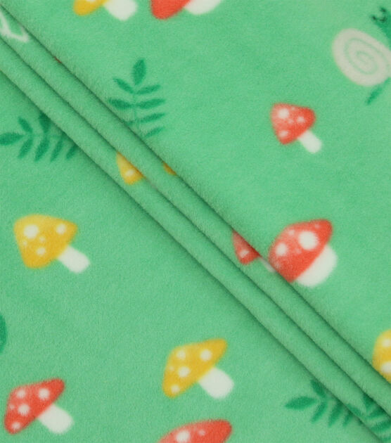 Spring Mushrooms On Green Anti Pill Plush Fleece Fabric By Pop Joann