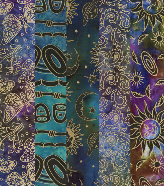 Celestial Cool Batik Metallic 5 Pc Cotton Fabric Quarter Bundle Joann