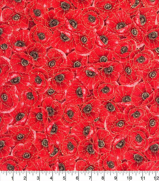 Hi Fashion Packed Red Poppy Premium Metallic Cotton Fabric Joann