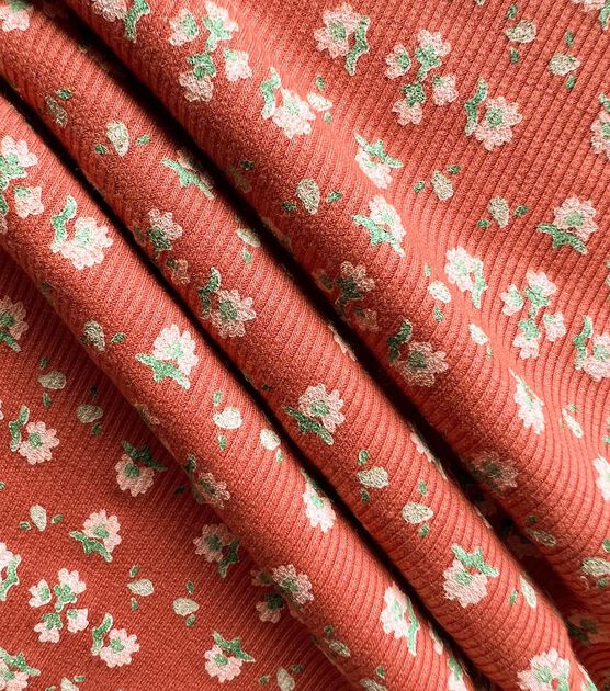 Red Flower Geometric Rib Knit Fabric Joann