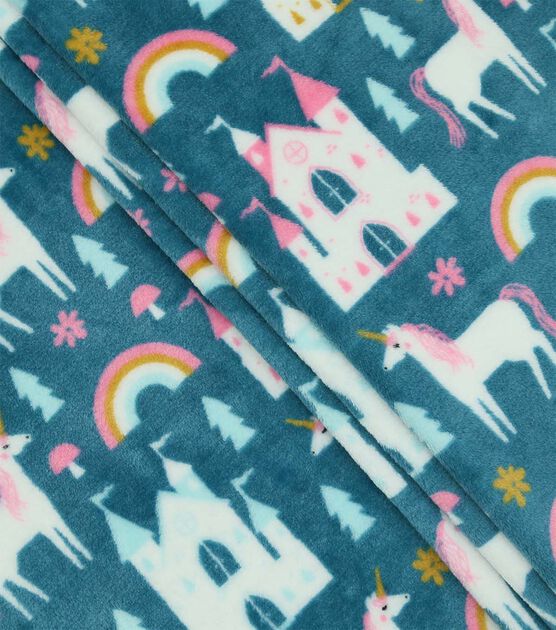Sew Lush Castles And Unicorns On Blue Fleece Fabric Joann