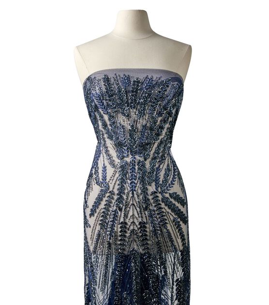 Badgley Mischka Embroidered Navy Sead Bead Mesh Fabric Joann