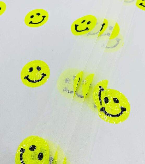Sequin Yellow Smiley Faces Mesh Fabric By Glitterbug Joann