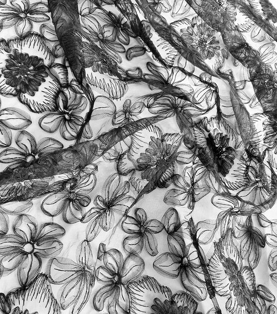 Sequin Black And White Floral Embroidered Mesh Fabric Joann