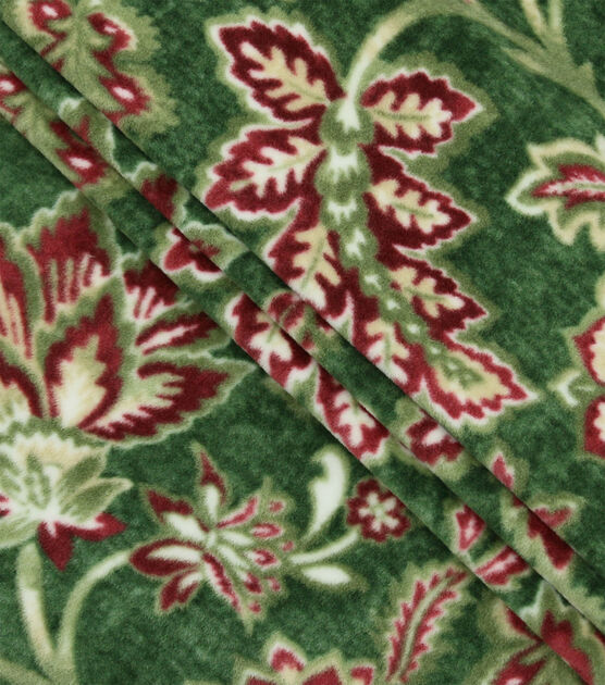Red Floral Print On Green Luxe Fleece Fabric Joann