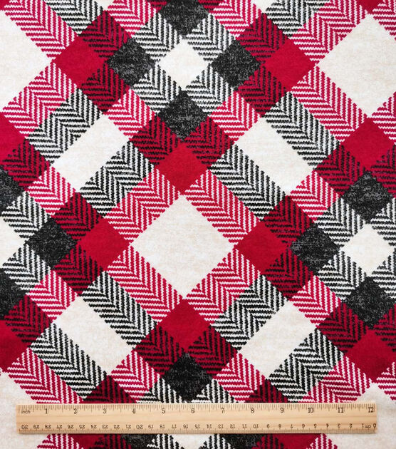 Red Diagonal Plaid Luxe Flannel Fabric Joann