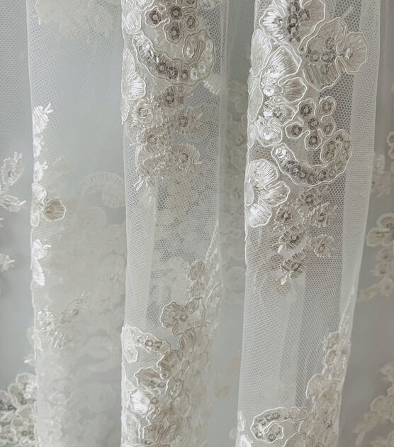 Bridal White Mesh Fabric With Cord Border Joann