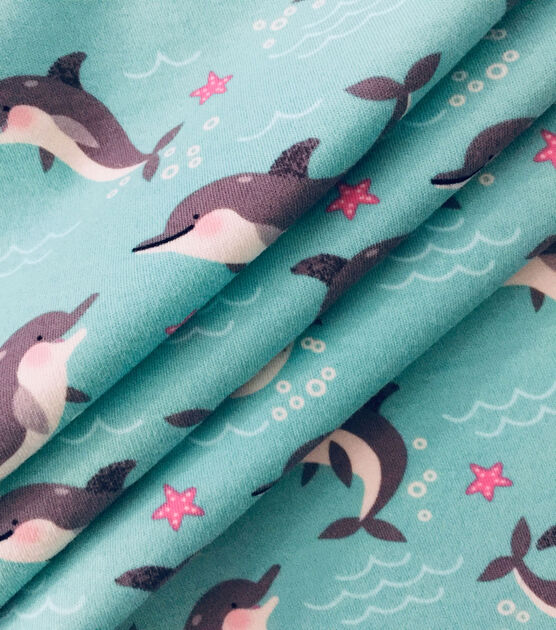 Dolphins On Blue Cotton Interlock Knit Fabric By Pop Joann