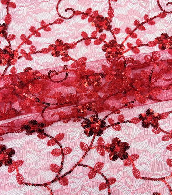 Red And Pink Embroidered Lace Fabric By Sew Sweet Joann