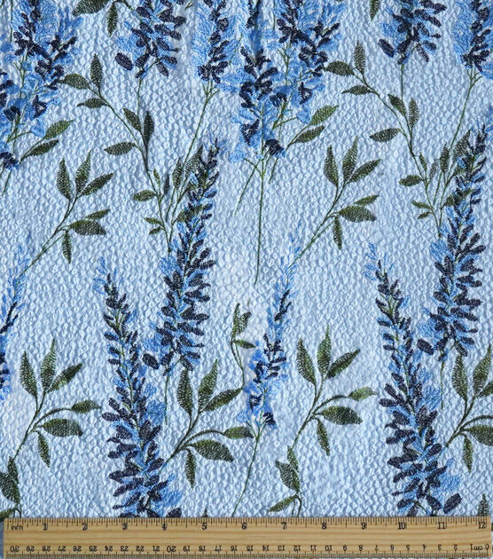 Blue Floral Printed Bubble Embellished Jacquard Fabric Joann