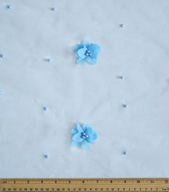 Blue 3d Floral With Pearls Mesh Fabric By Sew Sweet Joann