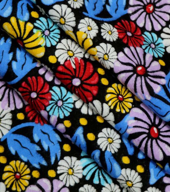 Mod Floral On Black Super Snuggle Flannel Fabric Joann