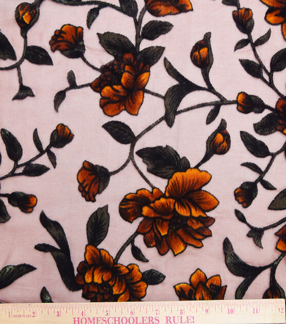 Bright Velvet Floral Burnout On Black Mesh Fabric Joann
