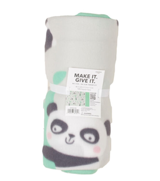48 Wide Pandas On Bamboo Green No Sew Fleece Blanket By Happy Value
