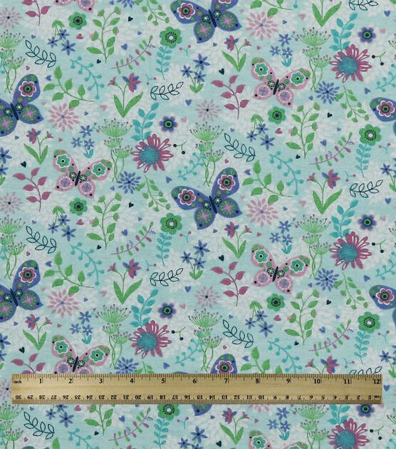 Butterflies And Flowers On Blue Super Snuggle Flannel Fabric Joann