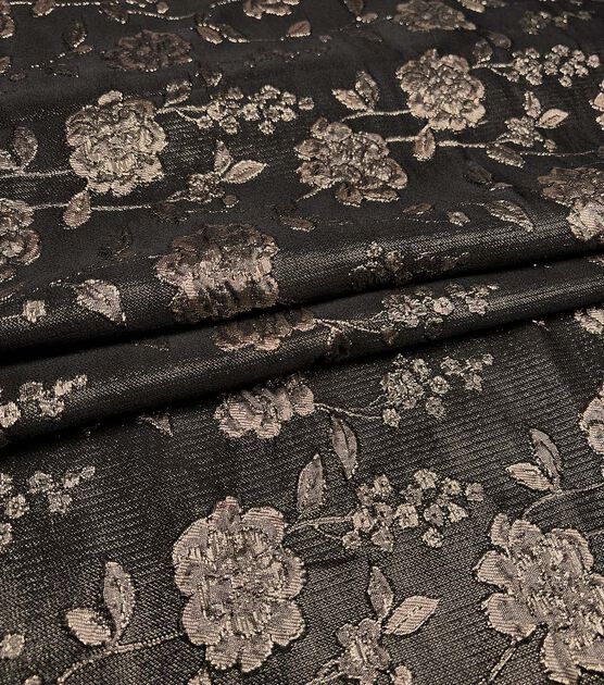 Floral On Black Metallic Jacquard Fabric Joann