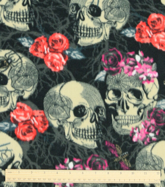 Skull Print With Red Roses Anti Pill Plush Fleece Fabric Joann