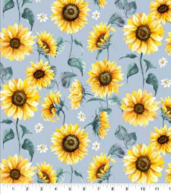 Springs Creative Sunflower And Daisies On Light Blue Premium Cotton
