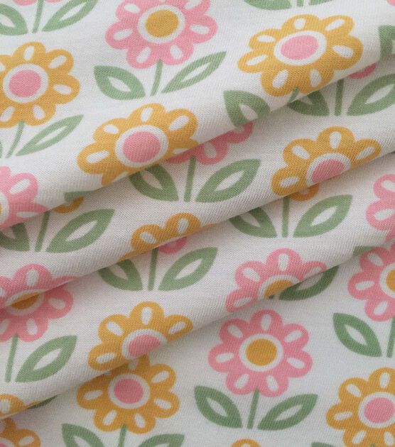 Groovy Floral On White Jersey Knit Fabric By Pop Joann