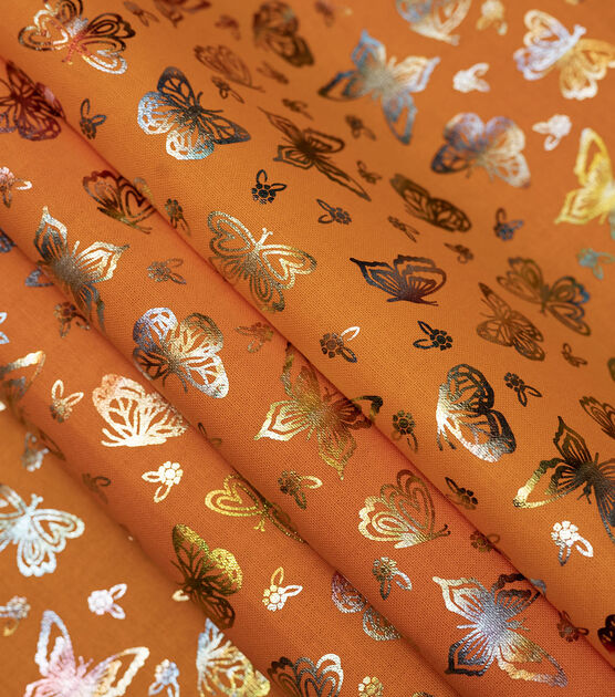 Butterflies On Orange Quilt Foil Cotton Fabric By Keepsake Calico Joann