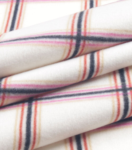 Beige Black Pink Grid Plaid Blizzard Prints Fleece Fabric Joann
