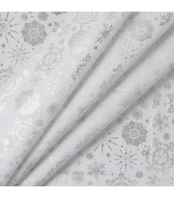 Snowflakes On White Christmas Foil Cotton Fabric Joann