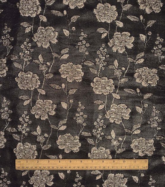 Floral On Black Metallic Jacquard Fabric Joann