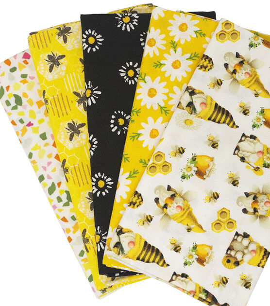 Singer 18 X 21 Yellow Bees And Gnomes Cotton Fabric Quarter Bundle 5pc