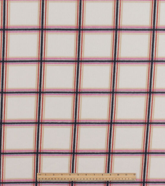 Beige Black Pink Grid Plaid Blizzard Prints Fleece Fabric Joann