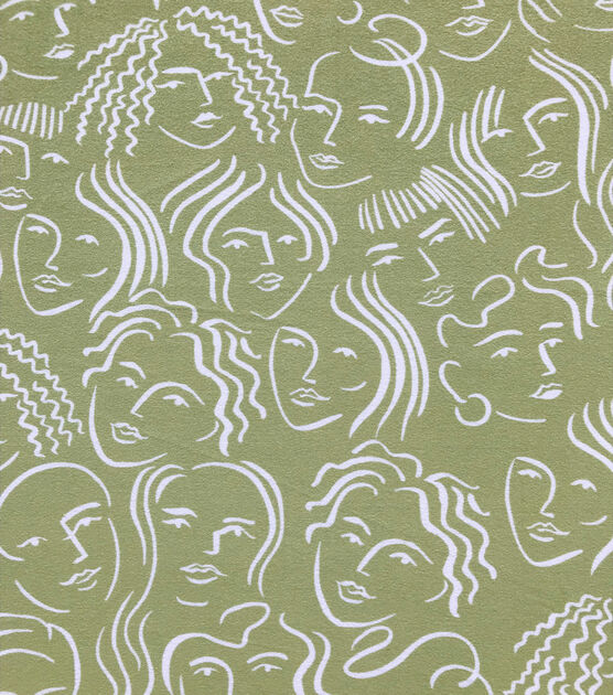 Abstract Faces Light Green Jersey Knit Fabric Joann