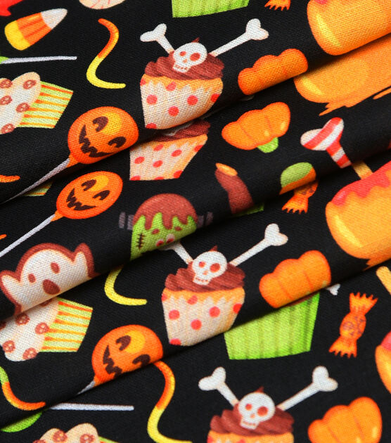 Halloween Candy On Black Cotton Fabric Joann