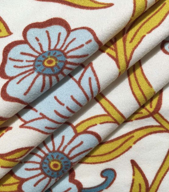 Blue And Gold Floral Jersey Knit Fabric Joann