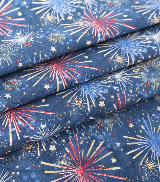 Singer Firework Bursts On Blue Patriotic Cotton Fabric Joann