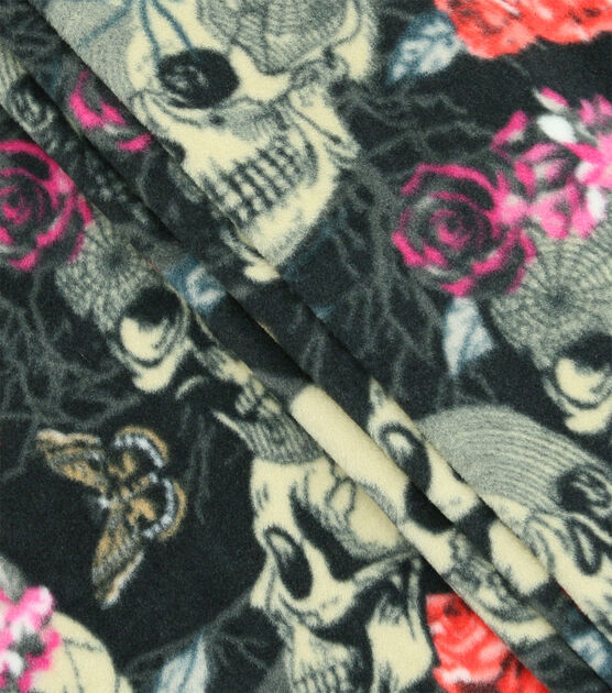 Skull Print With Red Roses Anti Pill Plush Fleece Fabric Joann