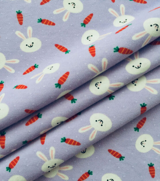 Easter Bunnies On Purple Cotton Interlock Knit Fabric By Pop Joann