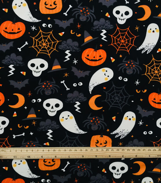 Black Halloween Fun Icons Interlock Knit Fabric By Pop Joann