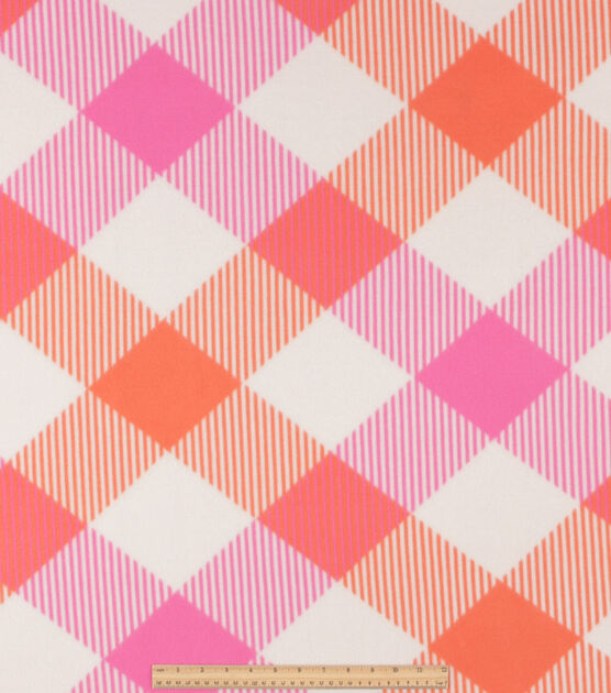 48 Wide Pink Bold Bias Gingham No Sew Fleece Blanket By Happy Value