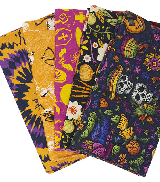 Singer 18 X 21 Skeletons Halloween Cotton Fabric Quarter Bundle 5pc