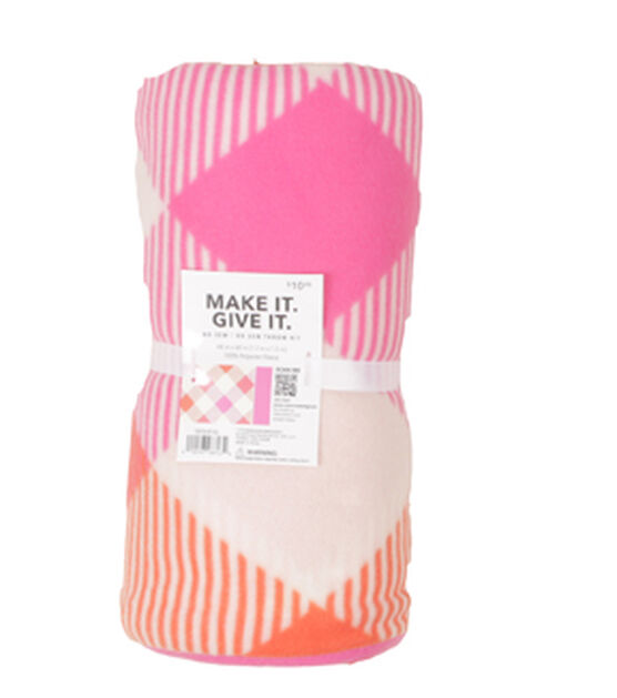 48 Wide Pink Bold Bias Gingham No Sew Fleece Blanket By Happy Value