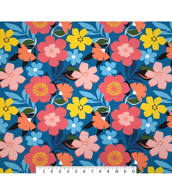 Bold Floral On Blue Outdoor Fabric Joann
