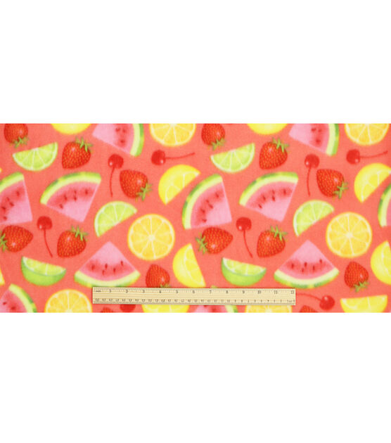 Bold Summer Mixed Fruit On Pink Anti Pill Plush Fleece Fabric Joann