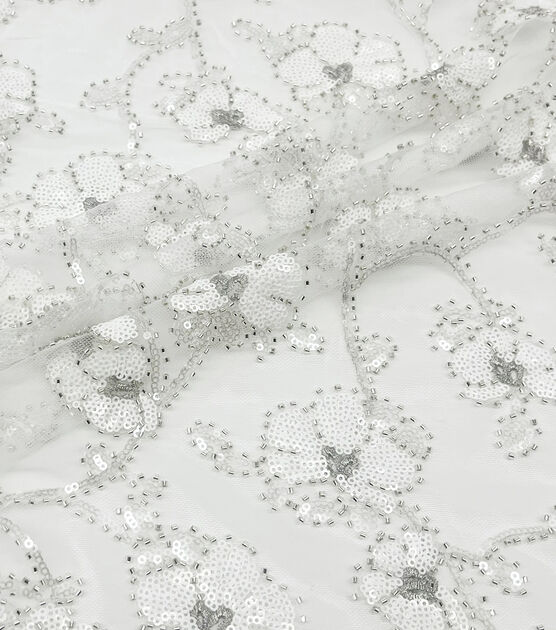 White Sequin Beaded Floral Mesh Fabric Joann