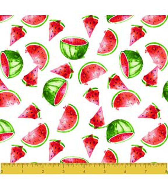 Stitch And Sparkle Fresh Watermelon On White Cotton Fabric Joann