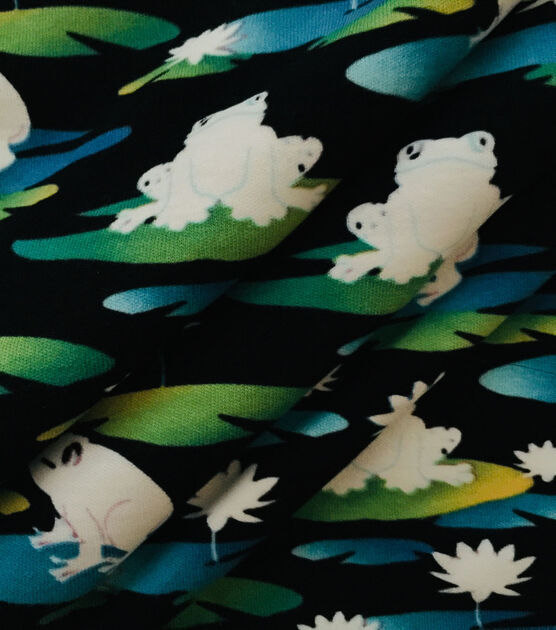 Frogs On Black Cotton Interlock Knit Fabric By Pop Joann
