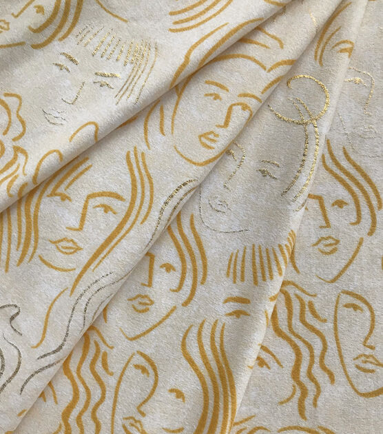Abstract Faces Beige Foil Jersey Knit Fabric Joann